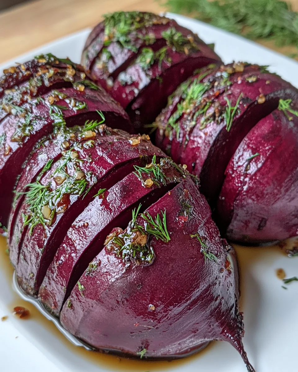 Roasted Hasselback Beets with Fresh Dill Dressing - Crisp Tastes