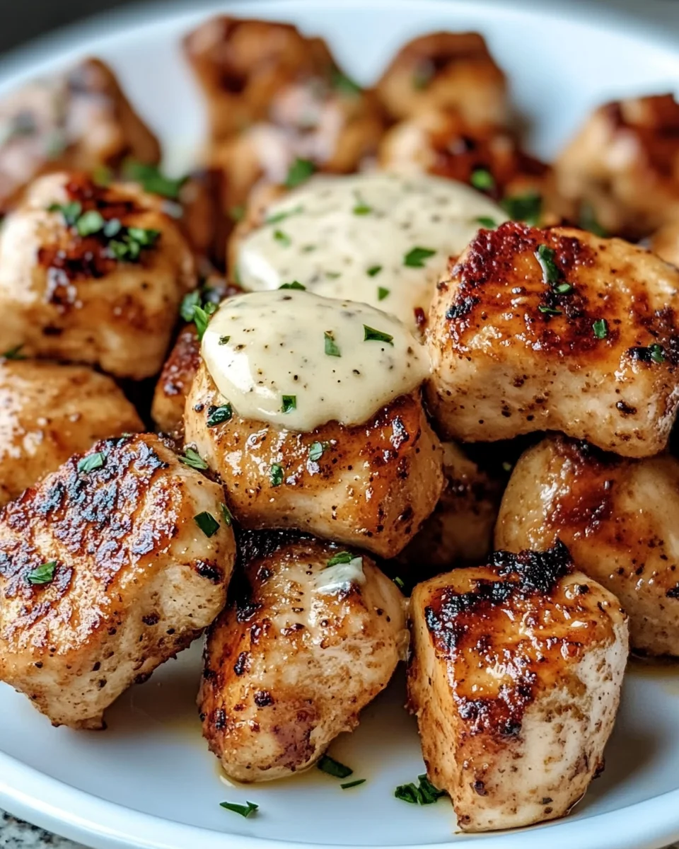 Grilled Chicken Bites with Creamy Garlic Sauce - Crisp Tastes