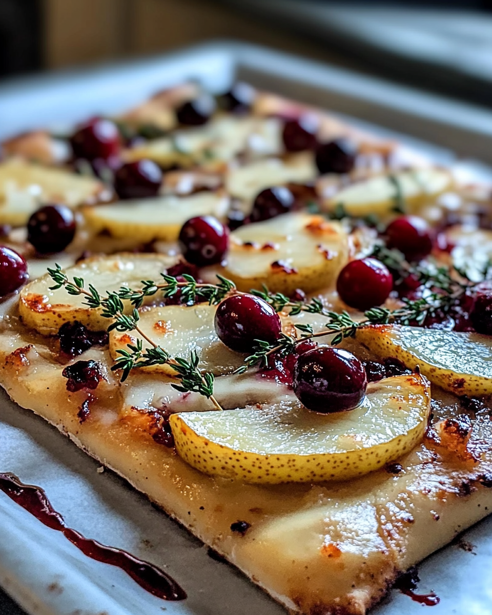 Roasted Pear Cranberry Brie Flatbread - Crisp Tastes