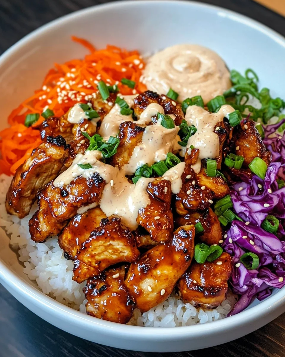 Korean BBQ Chicken Bowls with Gochujang Cream Sauce - Crisp Tastes