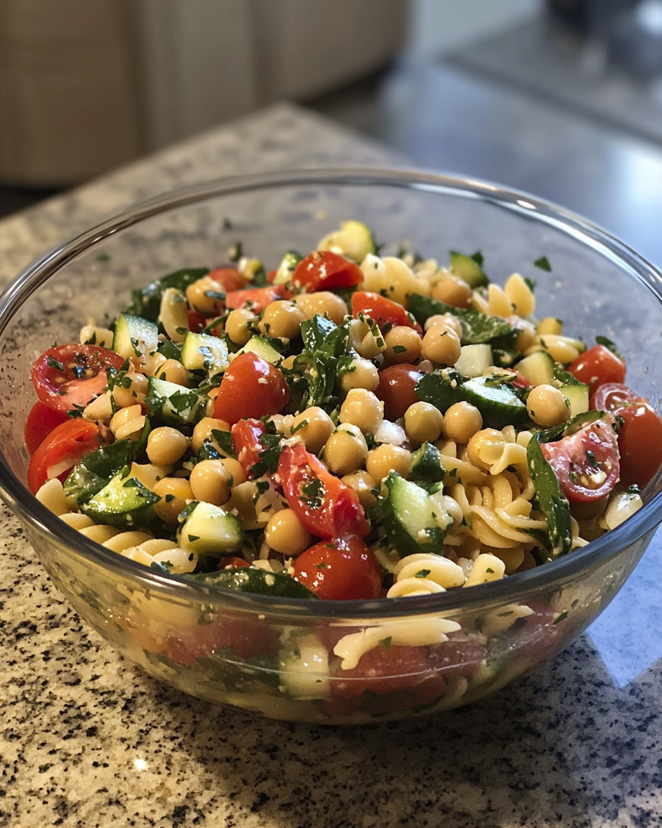 Greek Chickpea Pasta Salad – High Protein, Easy & Healthy