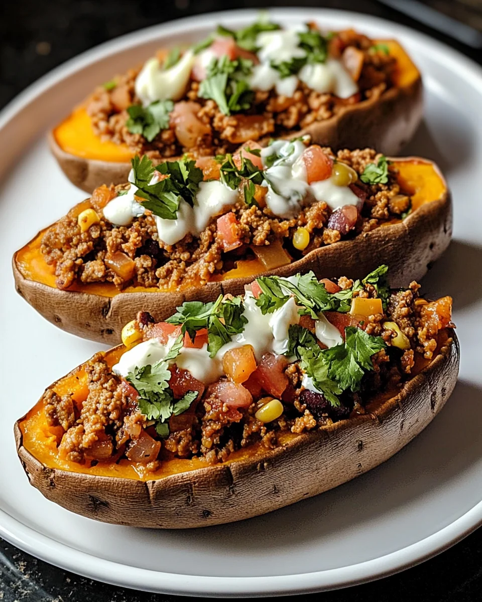 Ground Turkey Stuffed Sweet Potatoes - Crisp Tastes