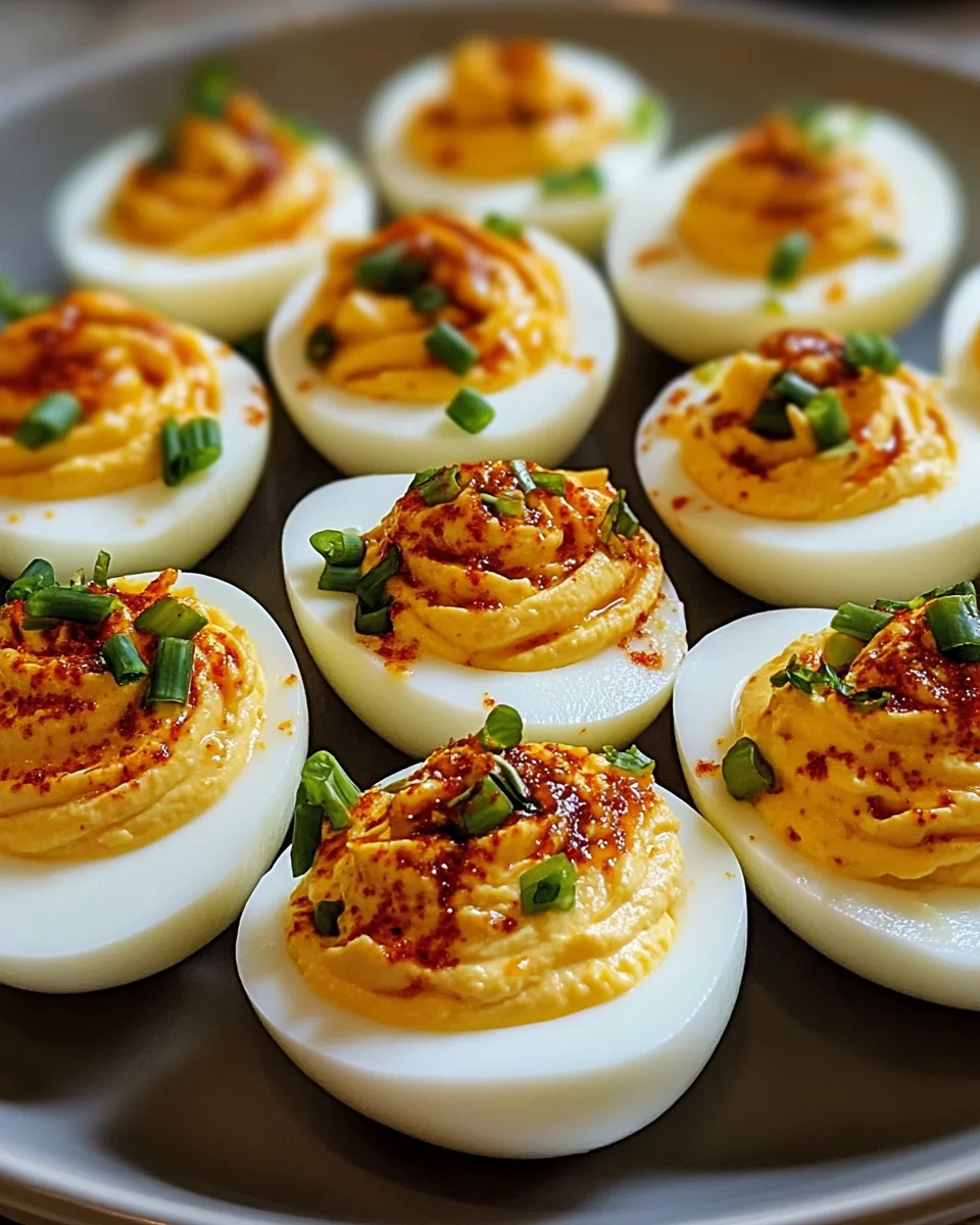 Spicy Chili Garlic Deviled Eggs Recipe - Crisp Tastes