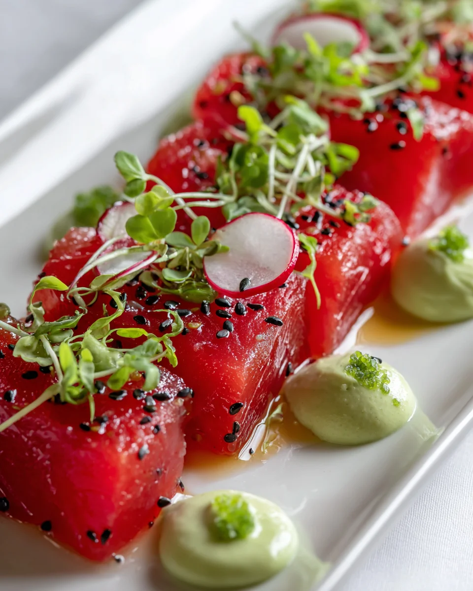 Watermelon Sashimi with Avocado-Wasabi Cream