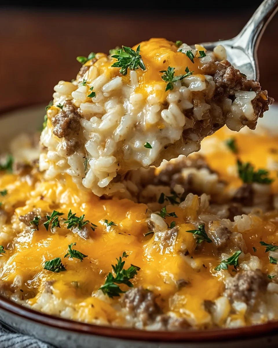 Cheesy Ground Beef Rice Casserole is a must-try dish! - Crisp Tastes