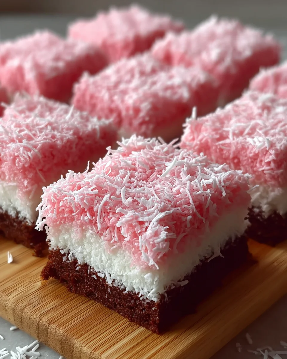 Pink Coconut Snowball Cake Bars - Crisp Tastes