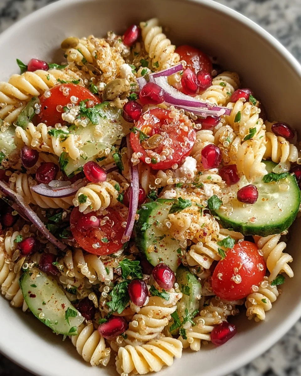 Quinoa Pasta Pomegranate Salad - Crisp Tastes
