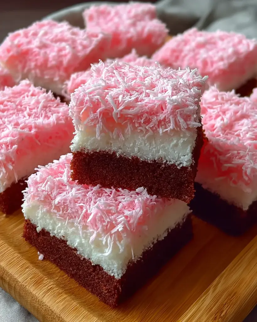 Pink Coconut Snowball Cake Bars - Crisp Tastes